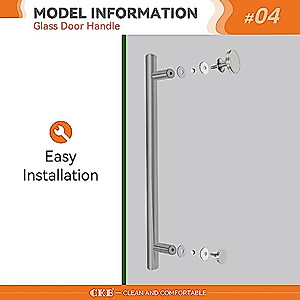 CKB 15 3/4" Glass Door Handle, Glass Door Pull Handle Compatible with 1/4" to 1/2" Glass Thickness, Brushed Nickel with 304 Stainless Steel