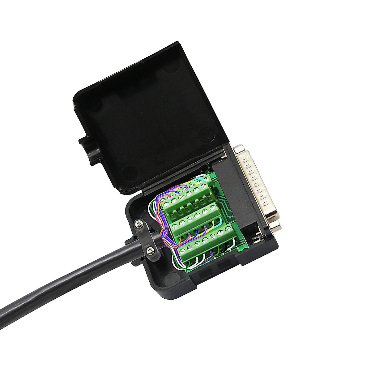 CERRXIAN DB25 Breakout Board, DB25 Male D-SUB Connector to DB25 Screw Solderless Wiring Terminal Module Breakout PCB Board Kits with Plastic Case (M Black)