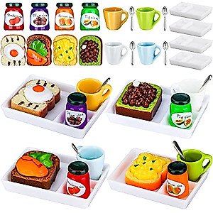 Miniature Tea Dollhouse Kitchen Accessories Set Mini Food for Dollhouse Snacks Resin Kitchen Accessories Juice Hamburger Milk Bread Jam Cup Egg Pretend Play Food Toys (Rich Style,20 Pieces)