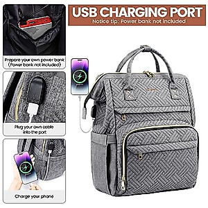 LOVEVOOK Laptop Backpack for Women,15.6 Inch Professional Womens Travel Backpack Purse Computer Laptop Bag Nurse Teacher Backpack,Waterproof College Work Bag Carry on Backpack with USB Port,Grey Plait