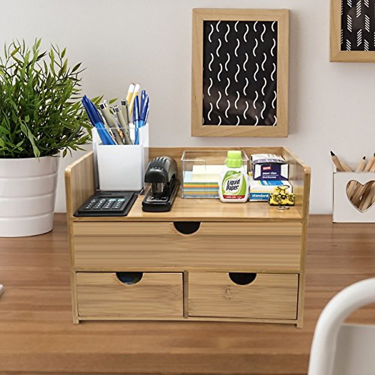 Sorbus Desk Organizer - 3-Tier Tabletop Bamboo Desk Organizers and Accessories – Mini Desktop & Countertop Organization and Storage with Drawers & Shelf for Office, Makeup Vanity, No Assembly Required