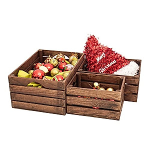 Rustic Wood Crates for vintage decorative display, Nesting Crate set for storage and farmhouse style decor, wooden boxes made from 100% Wood (Dark Brown, Nested Set of 3)