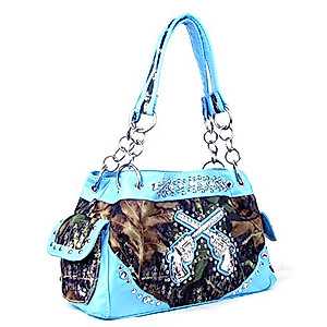 GoCowgirl Western Crossed Guns Purse Camouflage Handbag Camo W Matching Wallet (Blue)