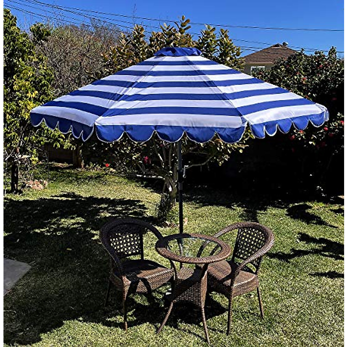 BELLRINO DECRO Royal/White Scalloped Edge Replacement Edge Umbrella Canopy for 9ft 8 Ribs (Canopy Only) C004-8RW-ROYAL