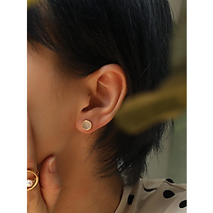 S.Leaf Minimalism Mother of Pearl Stud Earrings Sterling Silver Round Disc Stud Earrings for Women (yellow gold)