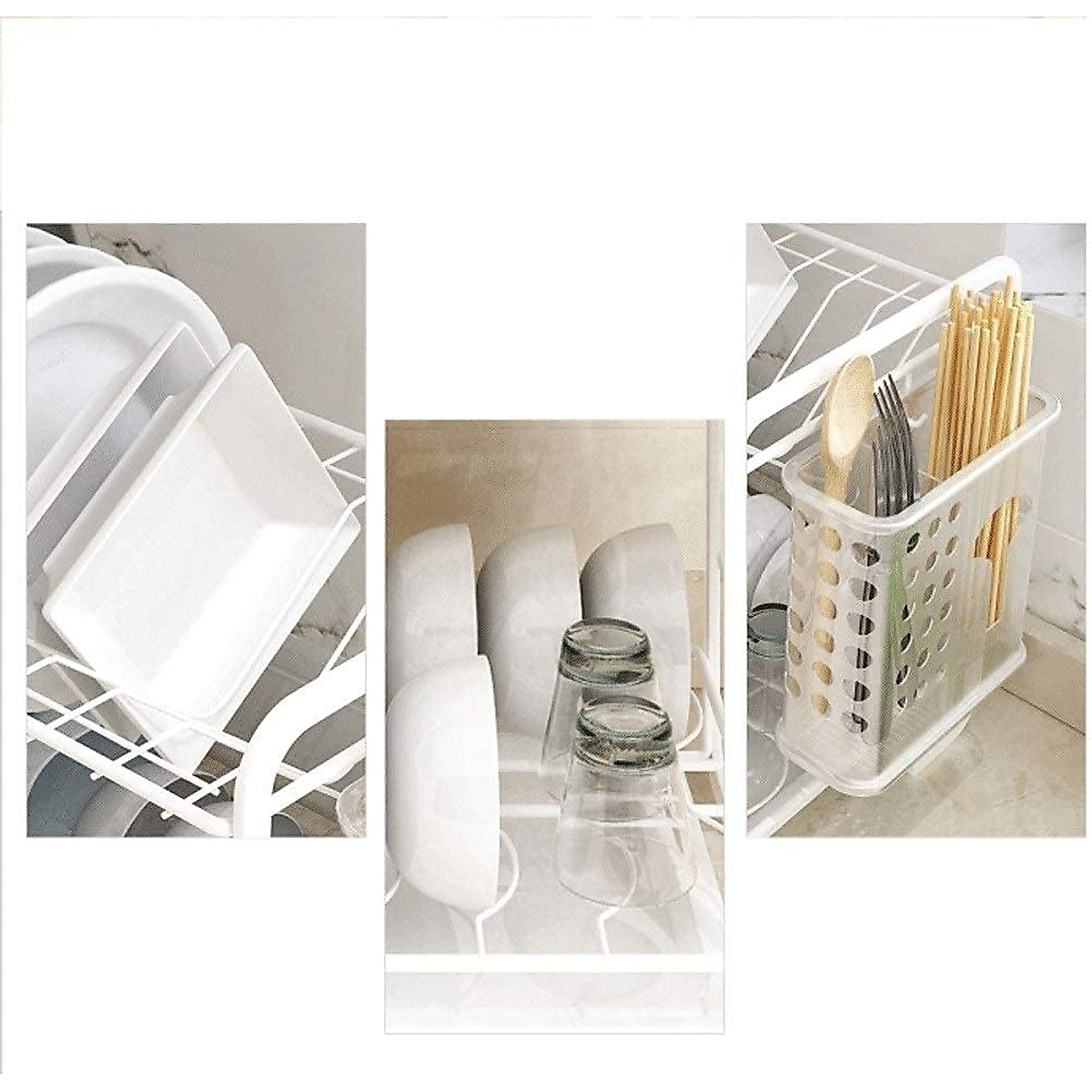 Plate Rack Draining Dish Rack Dish Drying Rack,2-Tier Dish Rack and Drain Board，Dish Drying Rack Storage Tray Cutlery Dish Drainer Room Pan Plate Holder