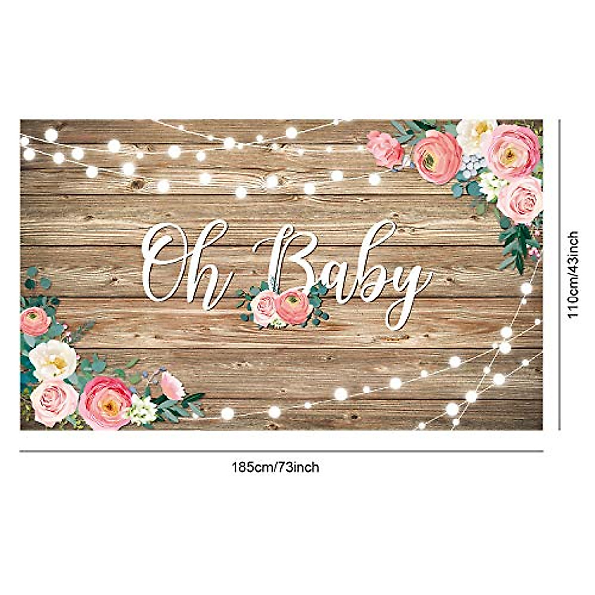 Rustic Wood Baby Shower Backdrop Banner Oh Baby Floral Baby Shower Decorations for Girls and Boys Wood Floor Flower Wall Newborn Birthday Party Photo Shoot Booth
