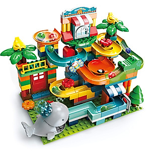 REMOKING Marble Run Building Blocks, 2 in 1 Compatible Blocks Models with 8 Marble Balls，Educational Race Track Building Block Set, Great Gifts for Kids 3 Years and up（259Pcs）