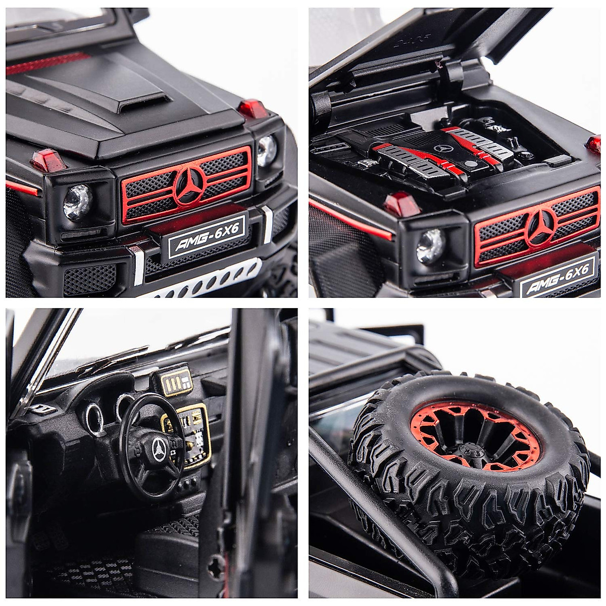 BDTCTK 1/22 Benz G63 AMG 6x6 V12 Off-Road Black Pickup Model Car, Zinc Alloy Pull Back Toy car with Sound and Light for Kids Boy Girl Gift (Black)