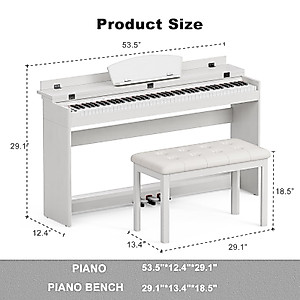 UMOMO U-710 88 Key Digital Piano Keyboard with Piano Bench, Full Size Electric Piano with Piano Stand, Headphone Jack, 3 Pedal, Electronic Piano for Beginner, Adults, White