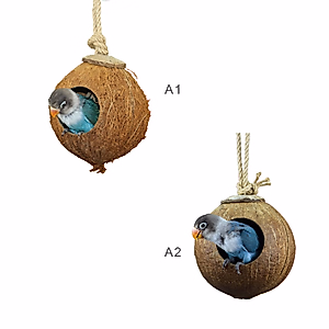 SLDHFE Coconut Bird Nest Hut,Natural Coconut Shell Bird Nest House,Coconut Bird Shell Breeding Nest for Hamster,Bird Cage Accessories,Pet Bird Supplies