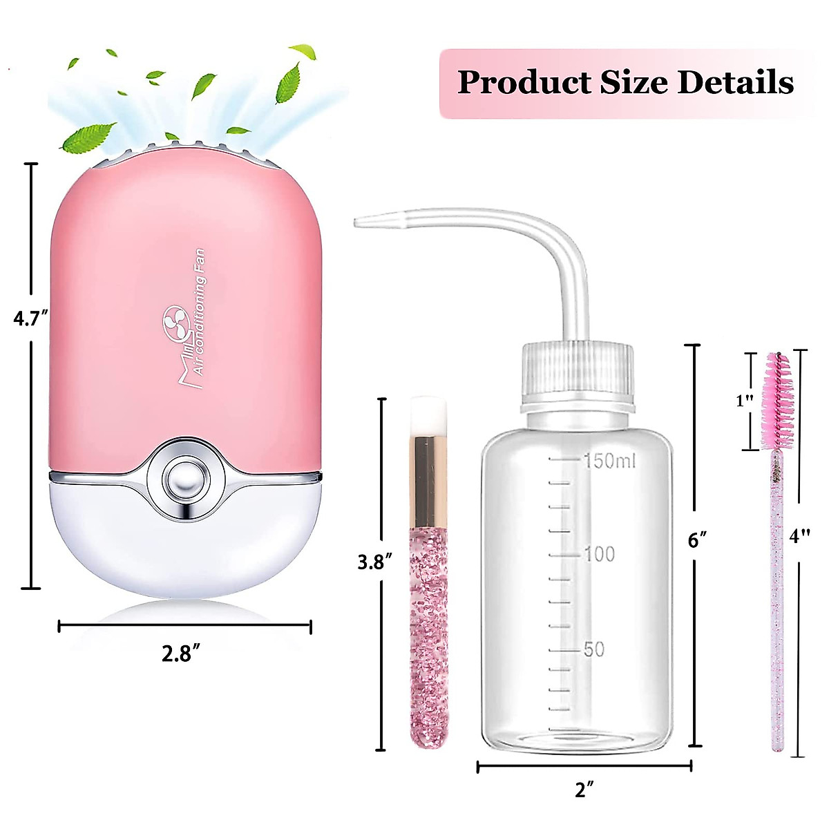 AREMOD Eyelash Extension Supplies with USB Air Conditioning Blower Lash Fan 50 Lash Shampoo Brush 1 Nose Blackhead Facial Cleaning Brush 1 Plastic Wash Bottle(Pink)