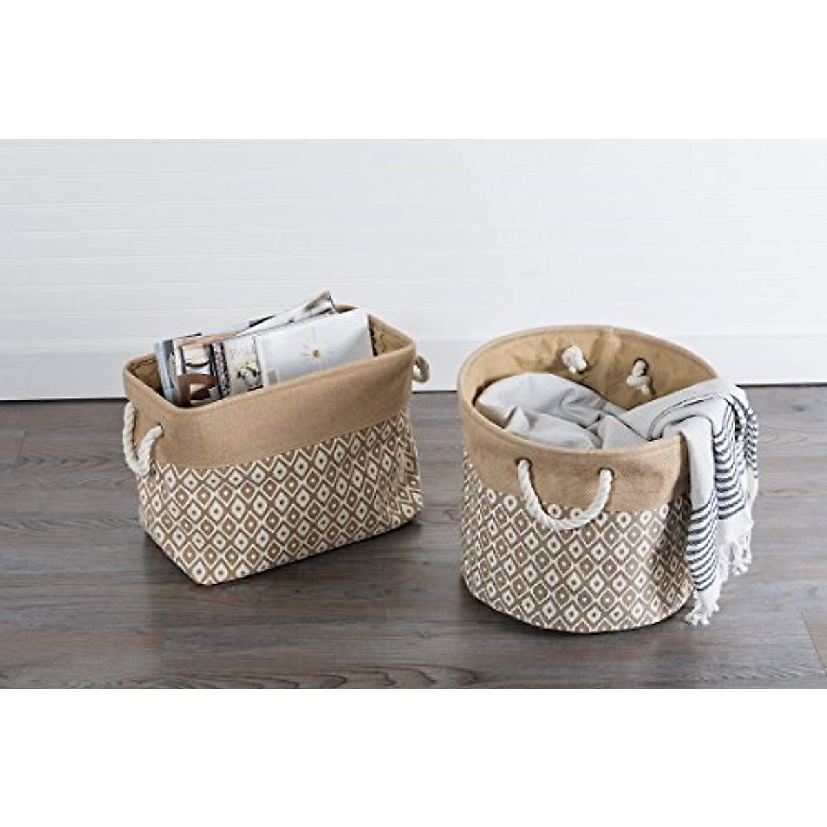 DII Collapsible Burlap Ikat Storage Bin, Large Rectangle, 17.5x12x15, Brown