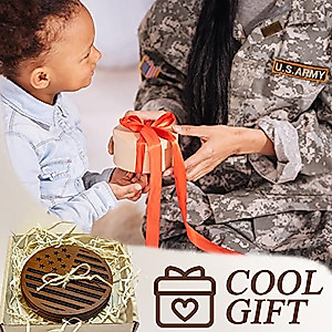 Independence Day Wood Coasters Set - This USA Gift Include 4pcs Carved American Flag Wooden Coasters for Drinks - Great Patriotic Home Decorations