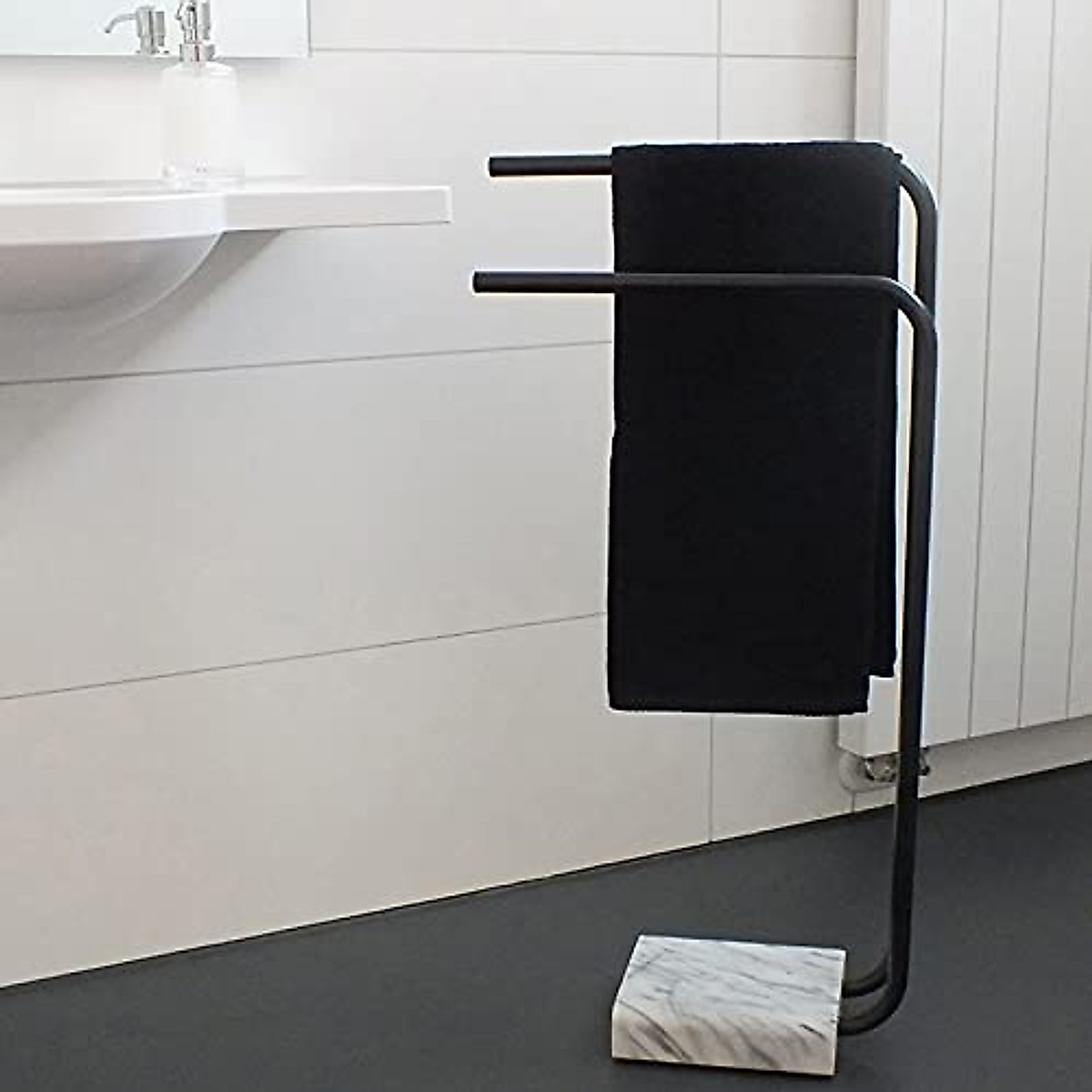 Kela Free Standing Towel Rack for Bathroom Varda Collection, Black/White