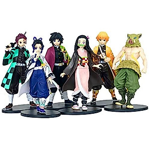 Qivmreti 6pcs Dé.mon Slayer Toy，Dé.mon Slayer Figures，Dé.mon Slayer Action Figure，Tanjirò Kamadò Figure，Tanjirò Kamadò Action Figure，Tanjirò Kamado Toy (Blue)