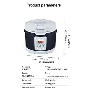 12V/24V Mini Rice Cooker, 3L Portable Travel Rice Cooker For Car/Truck, Small Rice Cooker with Steam Tray, Cooking Heating and Keeping Warm Function(BLACK)