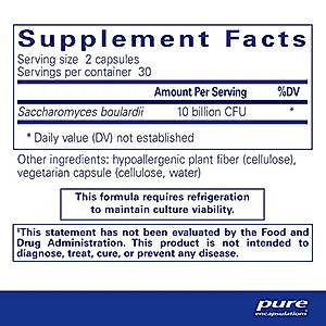 Pure Encapsulations Saccharomyces Boulardii | Natural Probiotic to Balance Intestinal Flora | 60 Capsules