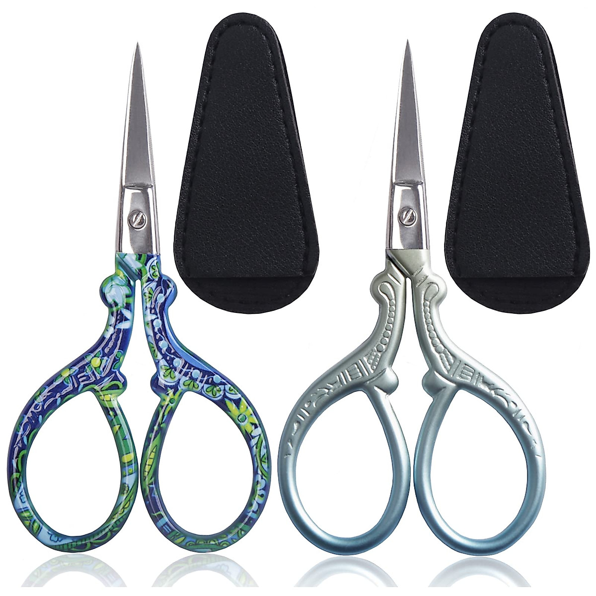 KISTARCH 2pcs 3.6inch Small Precision Embroidery Scissors,Sewing scissors with leather sheath cover for Needlework Craft Art Work Manual Sewing Handicraft DIY Tool Detail Cutting Everyday Use