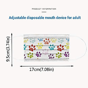 Paw Print Disposable_mask for Women with Design Cat Dog Paw Print Patterned Paper_mask with Breathable 3 ply Adjustable (50 Pack, C)