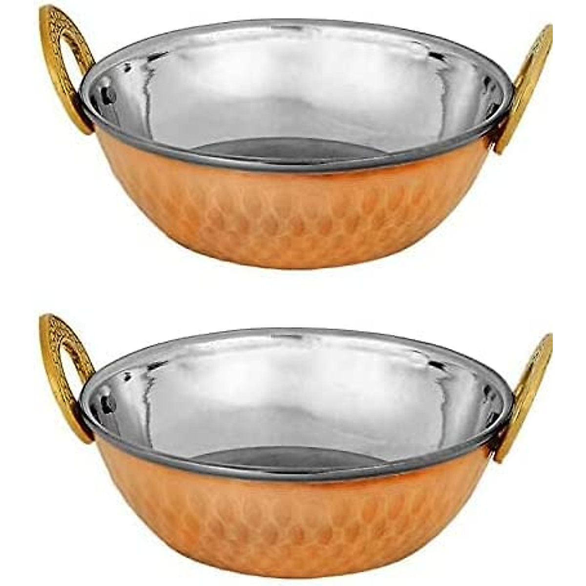 VAKRATUNDA KITCHENWARES 28 Oz Heavy-Duty Food Grade Stainless Steel Kadhai, Copper Bottom, Multipurpose Indian Large Serving Karahi Bowls, 7 Inches Set of (2)