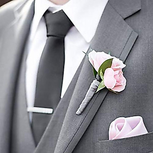 Dynec Groomsman Tie Clips, Silver Tie Bars with Black Lettering, 3 Pack