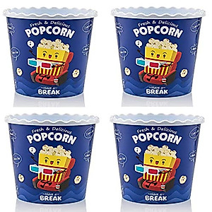 ONONEXPRESS Modern Style Reusable Plastic Popcorn Box / Popcorn Containers / Popcorn Bowls Set for Movie Theater Night - (BPA Free - BLUE 4 Pack-75 oz)