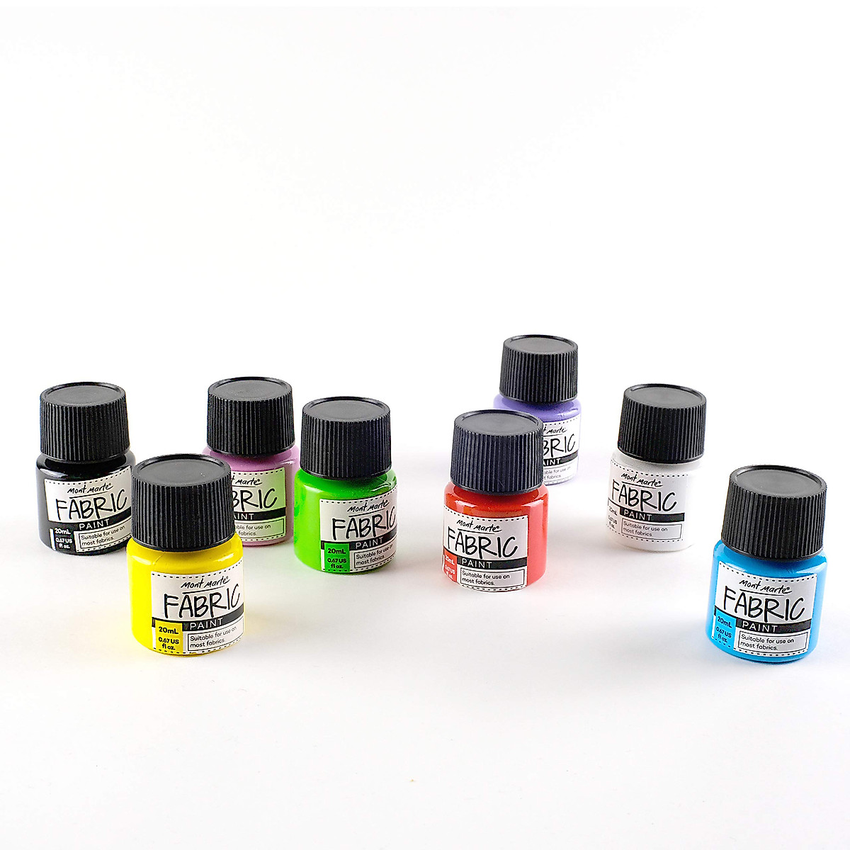 Mont Marte Permanent Fabric Paint Set 8 x 20ml Vivid Colours for Textile, Fabric, T-Shirt, Canvas, Wood, Ceramic, Glass