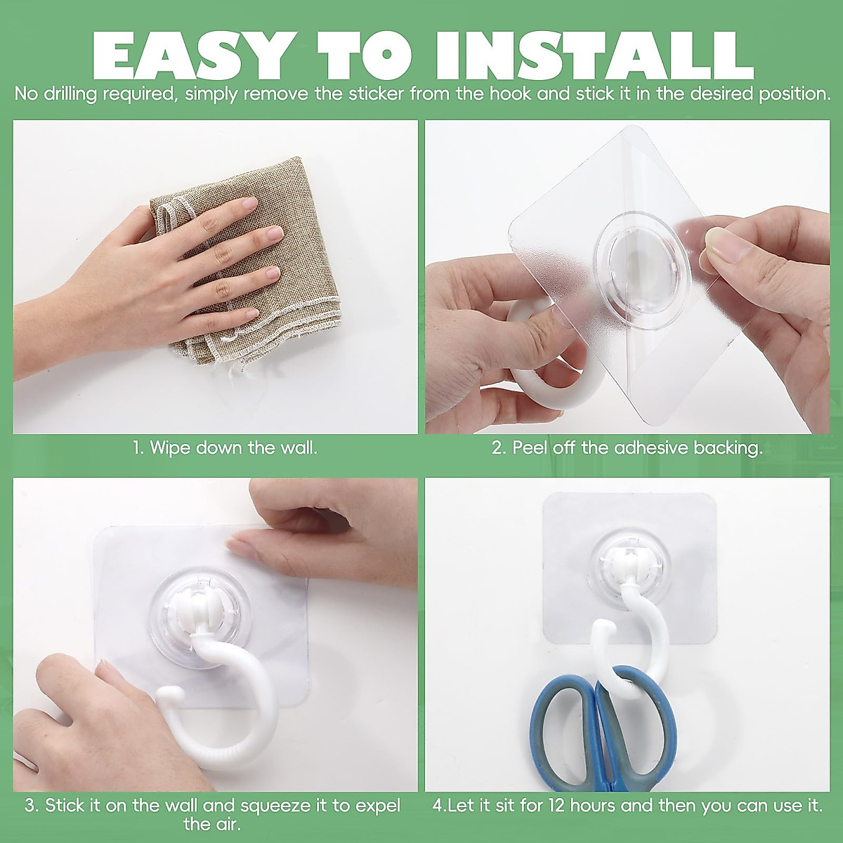 10 Pieces Adhesive Ceiling Hooks, Sticky Hooks Clear Hooks for Walls No Damage, Ceiling Hooks for Hanging, Outdoor Clear Adhesive Hooks (White)