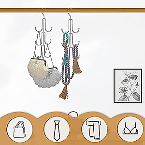 BONYCUST Purse Organizer for Closet, 2 Pack Purse Hanger with 6 Hooks Metal Handbag Storage Hook for Handbag, Purses, Hat, Scarf (Silver)