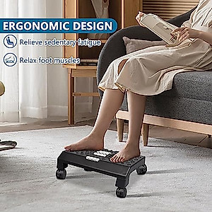 Foot Rest for Under Desk with Massage Surface and Rollers, Ergonomic Foot Stool with Casters Relieving Pressure for Office Home