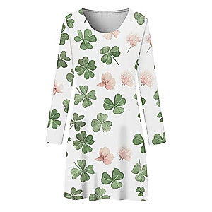 Dresses That Hide Belly Fat, Maxi Dresses for Women 2023 Cocktail Dresses Wrap Dress Summer Short Women's Autumn and Winter Round Neck Long Sleeve St. Patty's Day Print Dress (3XL, Pink)