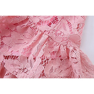 LittleSpring Girls Dresses for Baby Elegent Lace Floral Flare Sleeve Blue Party Wedding Dress for Kids 18 Months