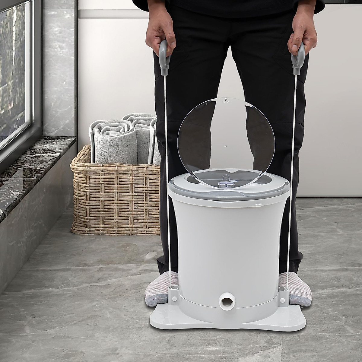 HinLIaDa Mini Manual Dehydrator Washing Machine,Portable Foot Operated Non-Electric Dehydrator, Compact Washer Spin Dryer for Baby Clothes, Underwear or Small Items, Apartment, Dorm, Camping (White)