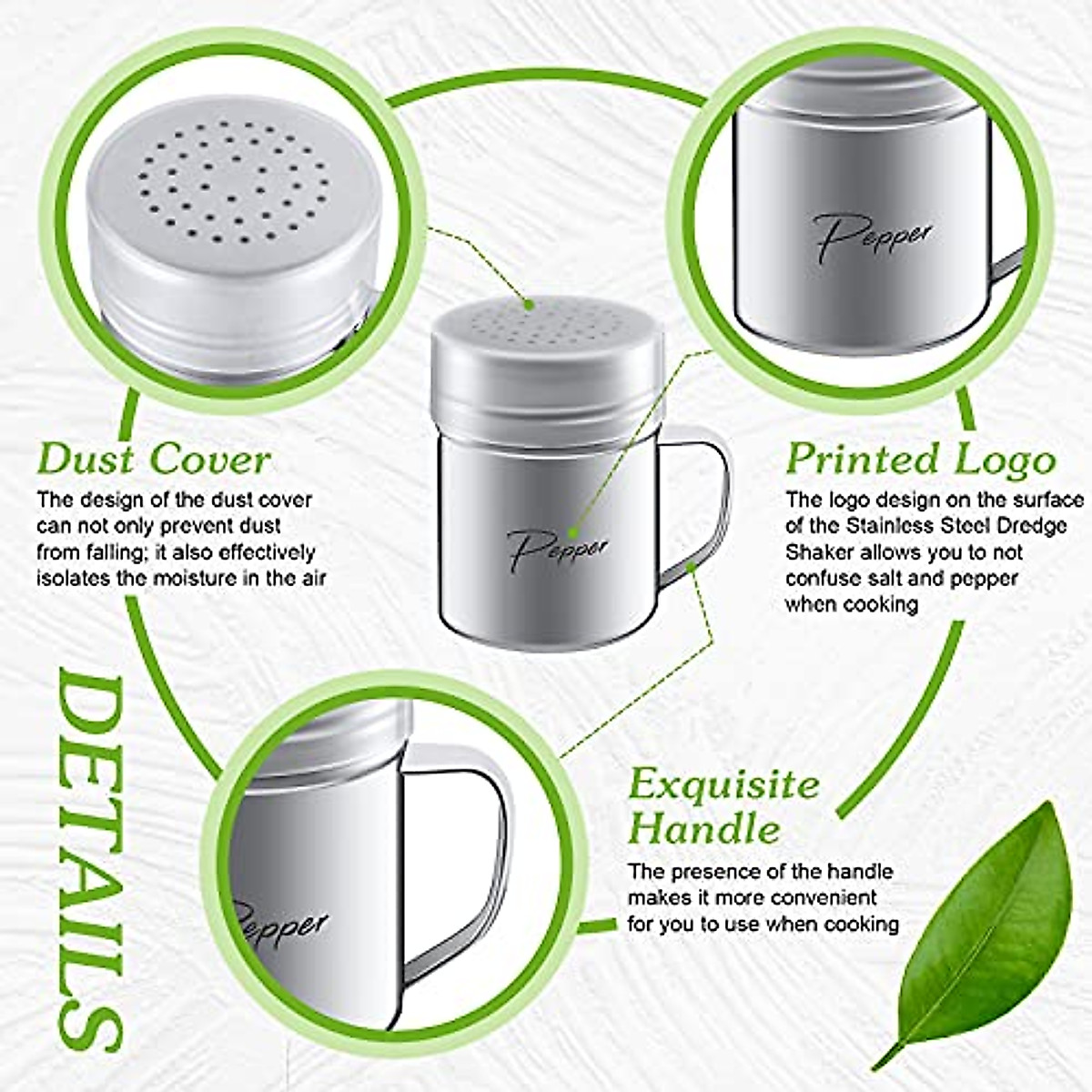 2 Pieces 13.5 OZ Stainless Steel Dredge Shaker with Lid and Handle Salt and Pepper Shakers Seasoning Pepper Shaker Spice Condiment Shaker for Cooking Kitchen Baking Salt Candy