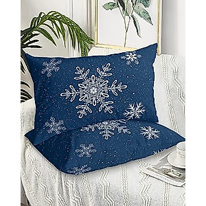 Edwiinsa White Snowflake Pillow Covers Standard Size Set of 2 Bed Pillow, Plush Soft Comfort for Hair/Skin Cooling Pillowcases with Envelop Closure 20x26 Inches Winter Christmas Holiday Blue