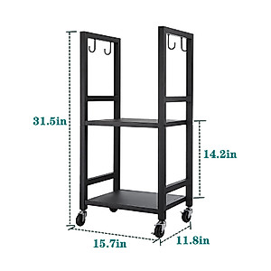 RINLAIN Firewood Rack Outdoor Log Rack with Hooks Holder and Wheels, Stand Firewood Rack Indoor (15.6 x 11.7 x 31.5, Black)