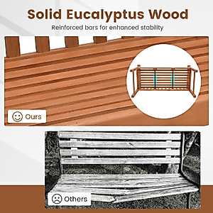 Tangkula Outdoor Garden Bench, 2-Person Eucalyptus Wood Bench with Backrest, Armrests and Slatted Seat, Patio Garden Bench for Yard, Porch, 800 lbs Capacity, Natural