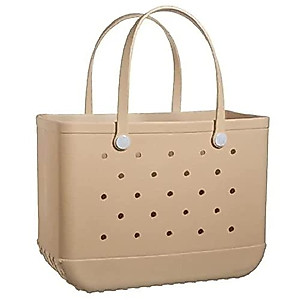 Oversized Rubber Beach Bags Waterproof Sandproof Outdoor EVA Portable Travel Bags Washable Tote Bag For Beach,Sports,Market (Khaki,Large)