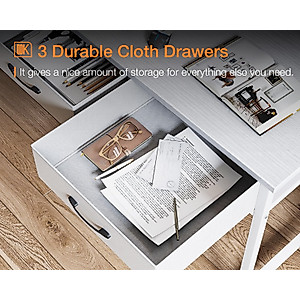 ODK 48 Inch Computer Desk with 3 Drawers and USB Power Outlets, Home Office Desks with LED Lights and Adjustable Monitor Stand, Work from Home, Modern Work/Writing/Study Table for Bedroom, White