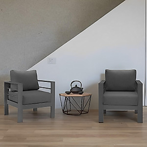 Solaste Patio Furniture Metal Armchair,2 PCS All-Weather Aluminum Garden Outdoor Contemporary Sofa Chair with Cushions, Grey