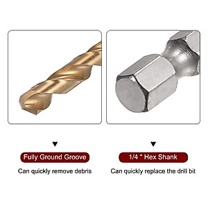 HARFINGTON 1/4" Hex Shank Drill Bit 12mm Titanium Drill Bits Set M35 High Speed Steel Twist Drill Bit 150mm Long Fully Ground for Wood, Stainless Steel, Metal, Plastic Plastic