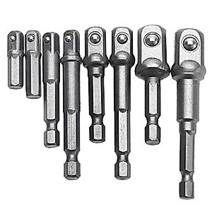 dophee 8Pcs Impact Grade Socket Adapter Set, Square Socket Adapter Bits for Drills, Hex Shank Drill Bits Square Nut Driver Power Extension Bar Set 1/4" 3/8" 1/2" Bits