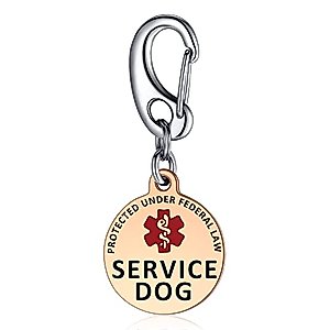 Leash King 1.25" Double-Sided Service Dog Tag with 1.3" Solid Quick Clip– Easily Attach to Collar, Harness, Vest – Entirely Surgical Stainless Steel – PVD Rose Gold