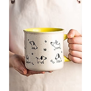 AmorArc 22 OZ Large Ceramic Coffee Mugs Set of 2, Modern Design Oversized Mugs With Big Handle for Men Women Dad Mom, Big Mug With Textured Dogs Cats Patterns for Office & Home -Microwave Safe, 2 Pcs