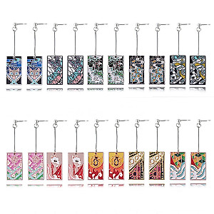 FunBoat 10Pcs Kimetsu No Yaiba Earring Set - Rengoku Mitsuri Anime Hanafuda Dangle Earring - Cosplay Jewelry for Women and Men