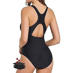 feitycom Period Swimwear - Menstrual Swimsuit - One Piece Leakproof Period Bathing Suit for Teens Girls and Women. (S, X Black)