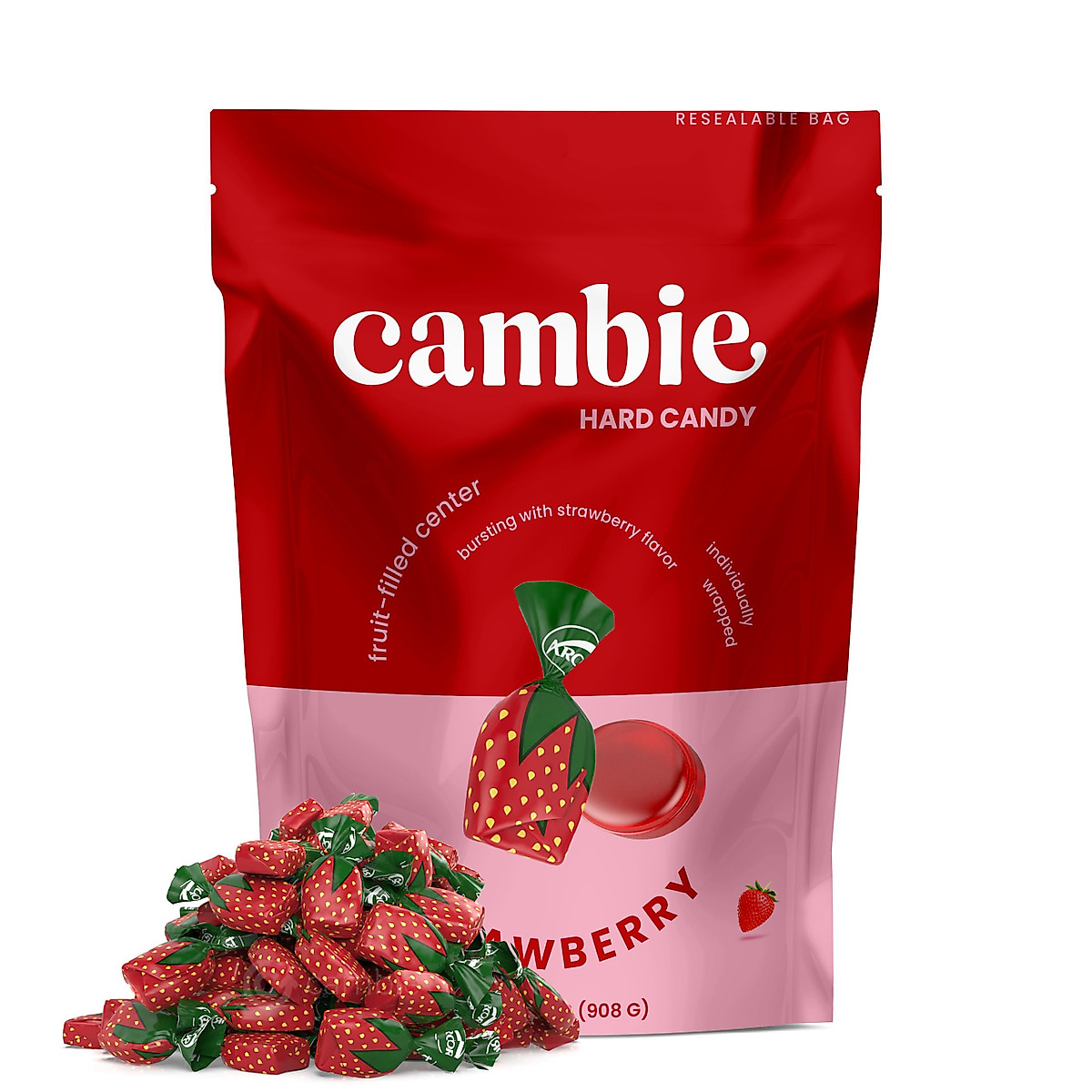 Strawberry Bon Bons by Cambie | 2 lbs of Strawberry Filled Hard Candy | Individually Wrapped Bon Bons | Deliciously Sweet Candy from Argentina (2 lb)