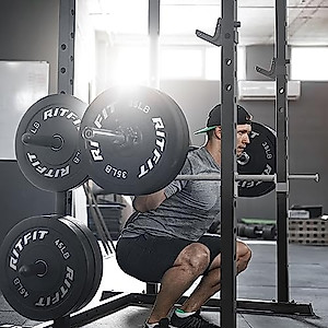 RitFit PPC01 Power Cage, 1000LB Capacity Power Rack Full Home Gym for Weightlifting, Come with J-Cups, Plate Holders and Other Attachments (Basic Version)-Black