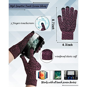 SATINIOR 6 Pieces Winter Warm Knit Beanie Hat Touchscreen Gloves Scarf Set Fleece Lining Skull Caps Neck Scarves, Navy Blue, Wine Red, One Size